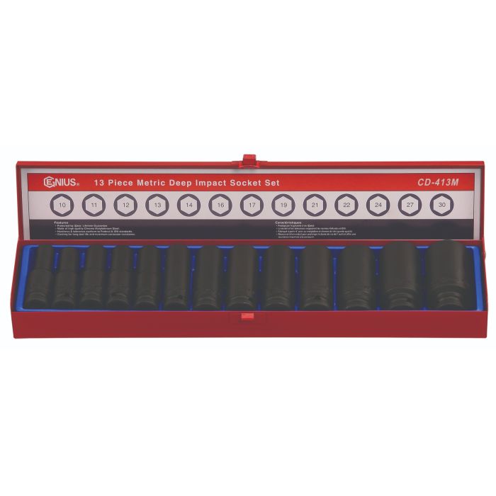 Genius Tools Deep Impact Socket Set 13 Piece Metric 10-30mm 1/2 Inch ...